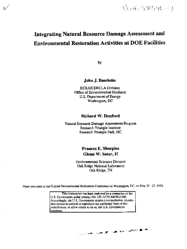 (PDF) Integrating Natural Resource Damage Assessment and environmental ...