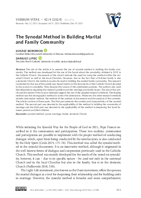 (PDF) The Synodal Method in Building Marital and Family Community