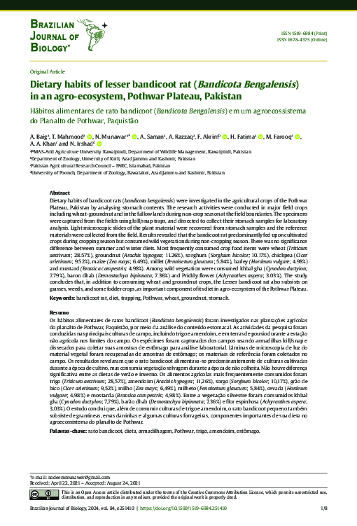 (PDF) Dietary habits of lesser bandicoot rat (Bandicota Bengalensis) in ...