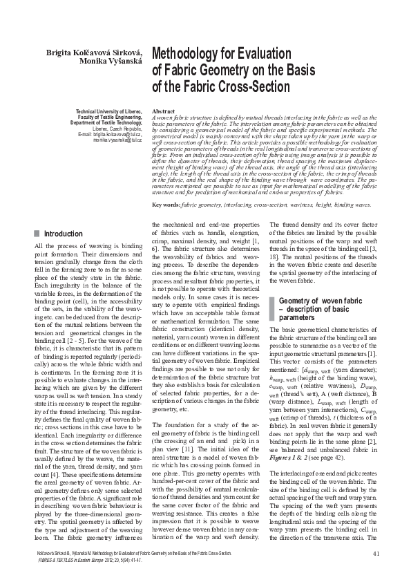(PDF) Methodology for Evaluation of Fabric Geometry on the Basis of the ...