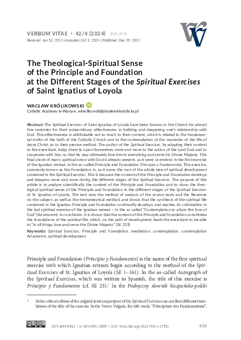 (PDF) The Theological-Spiritual Sense of the Principle and Foundation ...