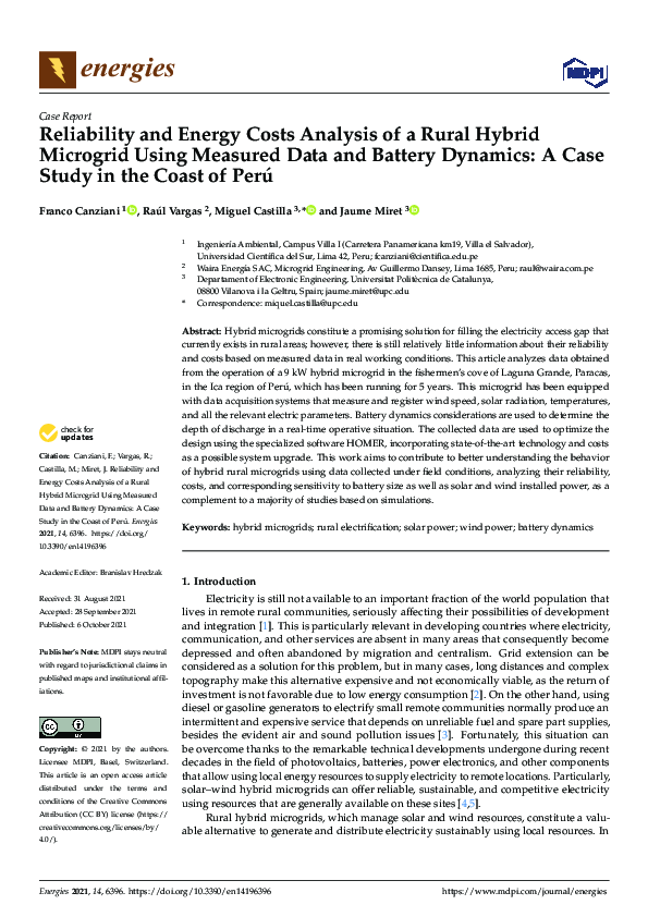 (PDF) Reliability and Energy Costs Analysis of a Rural Hybrid Microgrid ...