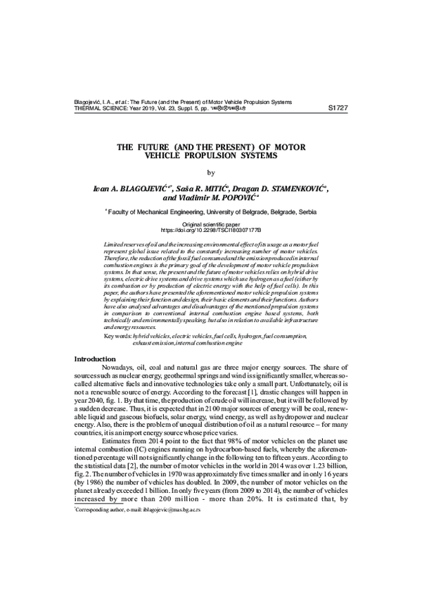 (PDF) The future (and the present) of motor vehicle propulsion systems