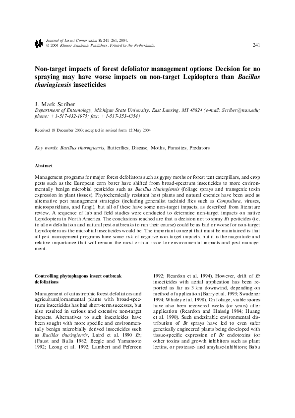 (PDF) Non-target impacts of forest defoliator management options ...