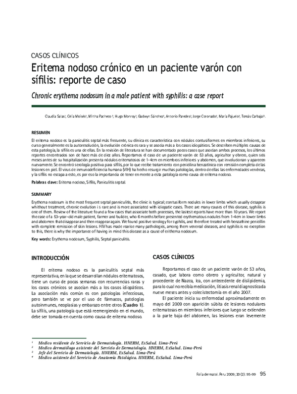 (PDF) Chronic erythema nodosum in a male patient with syphilis: a case ...