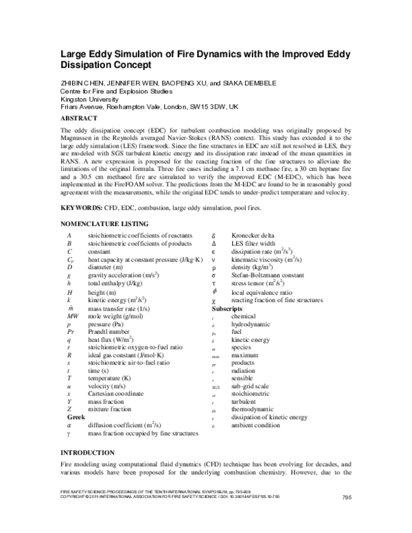 (PDF) Large Eddy Simulation of Fire Dynamics with the Improved Eddy Dissipation Concept