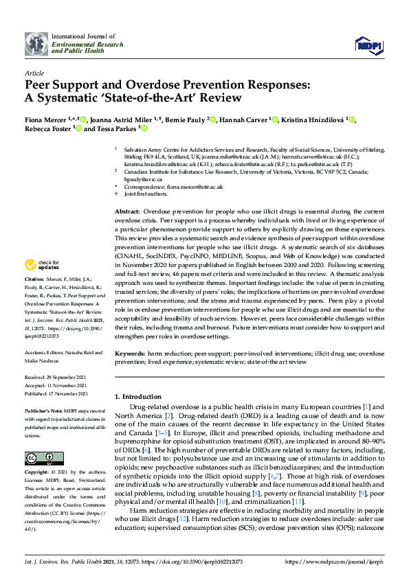 (PDF) Peer Support and Overdose Prevention Responses: A Systematic ‘State-of-the-Art’ Review