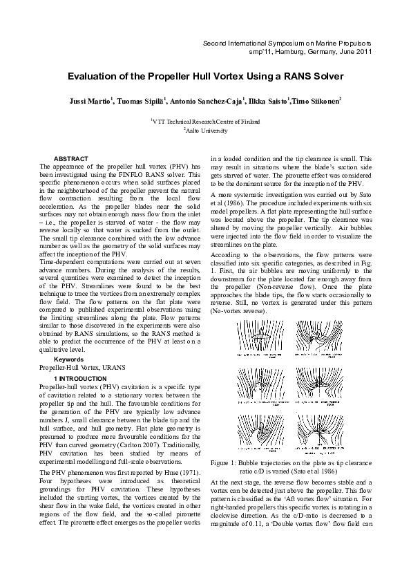 (PDF) Evaluation of the Propeller Hull Vortex Using a RANS Solver