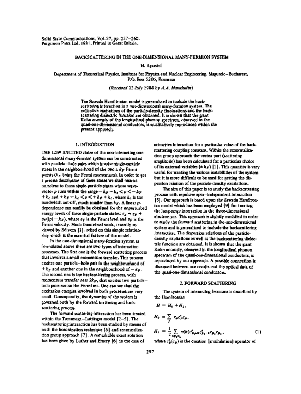 (PDF) Backscattering in the one-dimensional many-fermion system