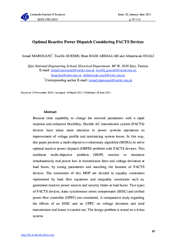 (PDF) Optimal Reactive Power Dispatch Considering FACTS Devices