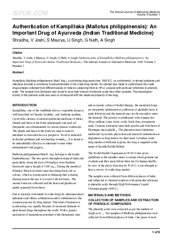 (PDF) Authentication of Kampillaka ( Mallotus philippinensis ): An ...