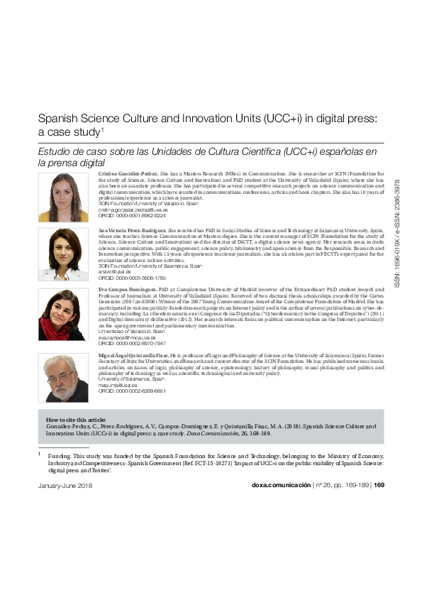 (PDF) Spanish Science Culture and Innovation Units ( UCC + i ) in ...