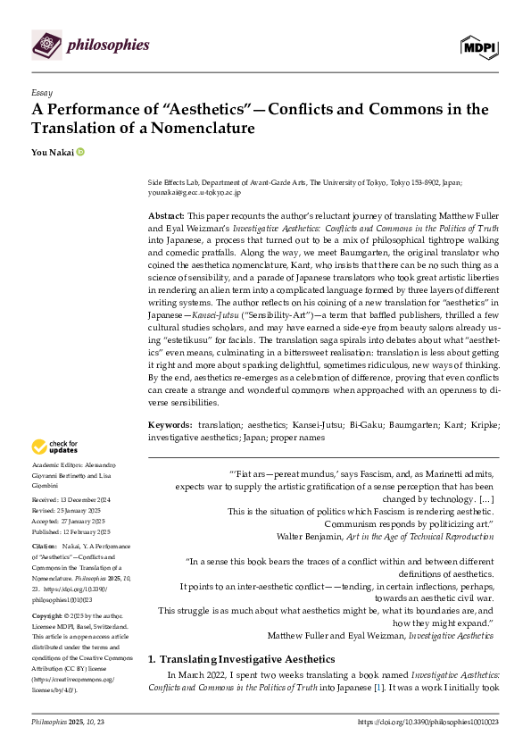 (PDF) A Performance of “Aesthetics”—Conflicts and Commons in the ...
