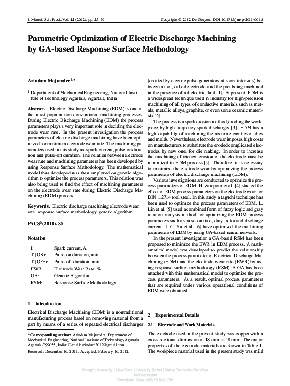 (PDF) Parametric Optimization of Electric Discharge Machining by GA-based Response Surface ...