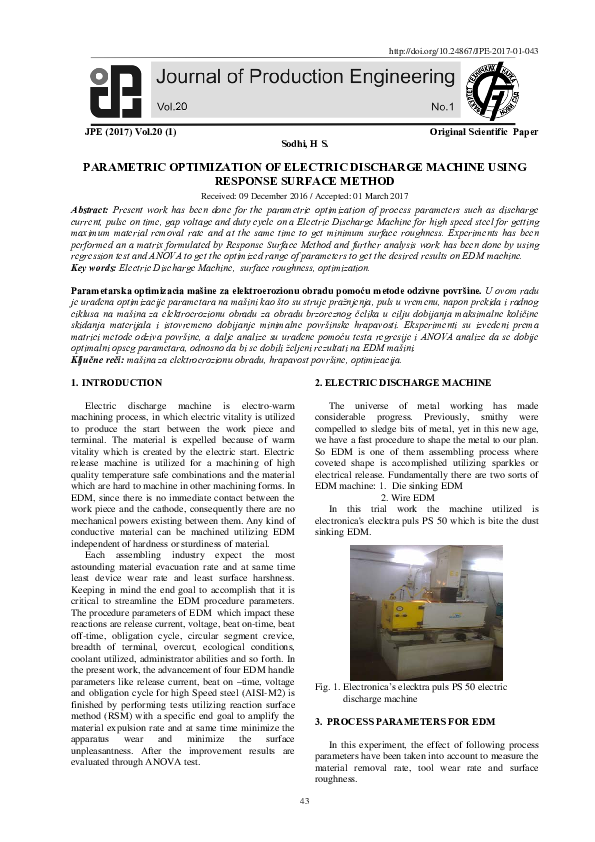 (PDF) Parametric Optimization of Electric Discharge Machine Using Response Surface Method