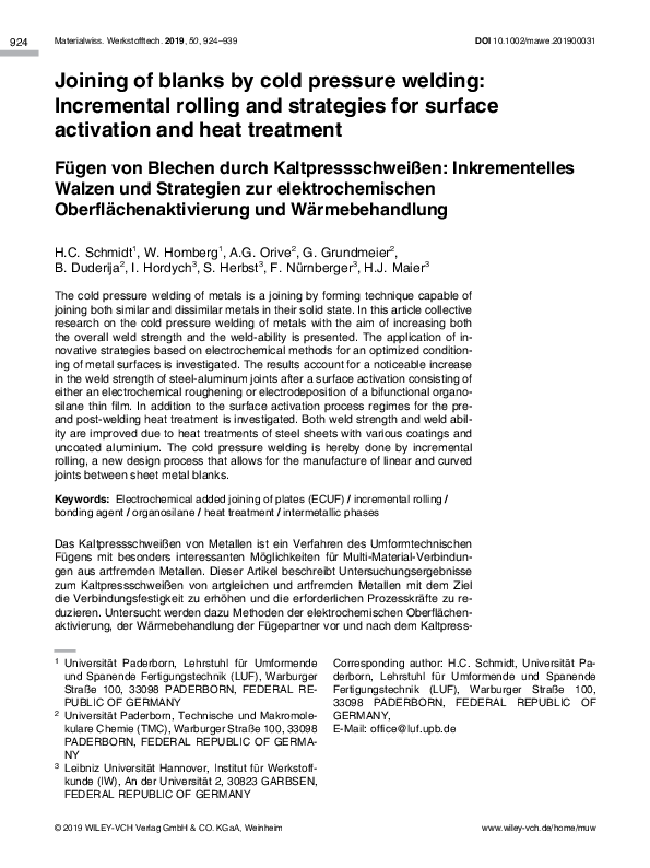 (PDF) Joining of blanks by cold pressure welding: Incremental rolling ...