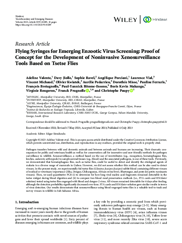 (PDF) Flying Syringes for Emerging Enzootic Virus Screening: Proof of ...