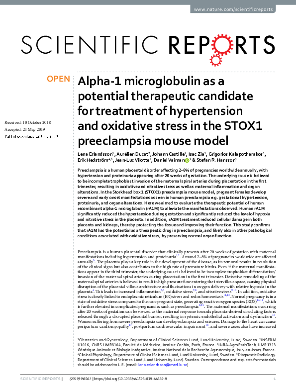 (PDF) Alpha-1 microglobulin as a potential therapeutic candidate for ...