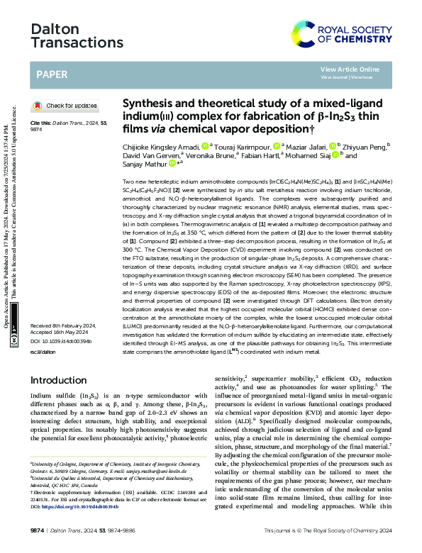 (PDF) Synthesis and Theoretical Study of a Mixed-Ligand Indium(III ...
