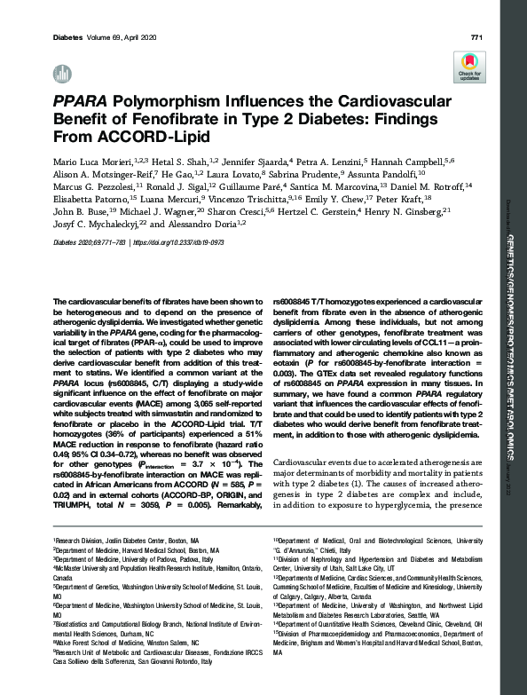 (PDF) PPARA Polymorphism Influences the Cardiovascular Benefit of ...