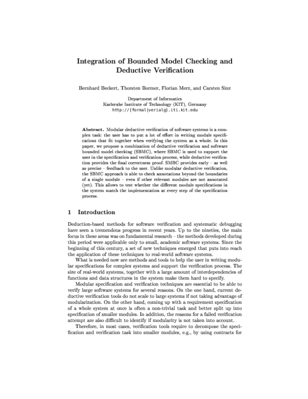 (PDF) Integration of Bounded Model Checking and Deductive Verification