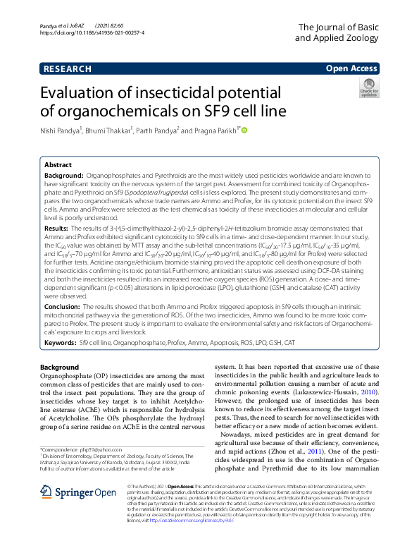 (PDF) Evaluation of insecticidal potential of organochemicals on SF9 ...