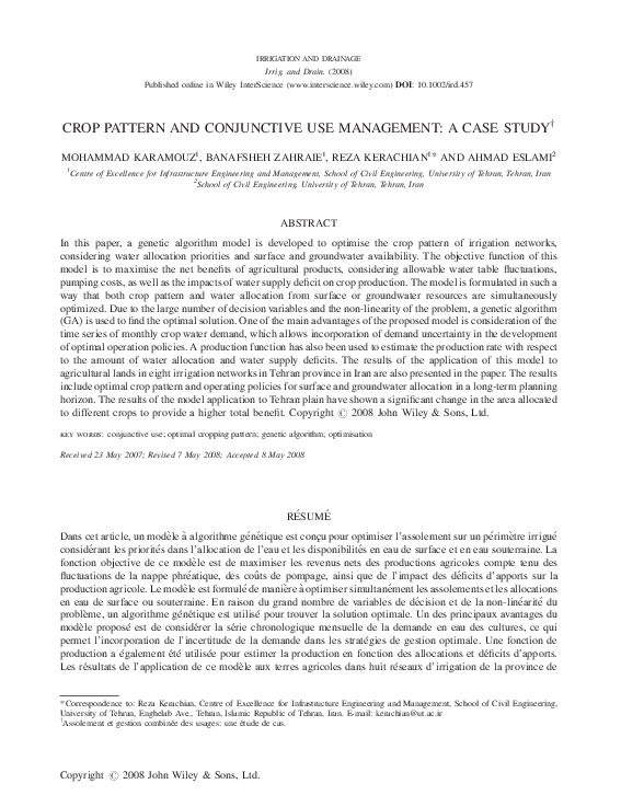 (PDF) Crop pattern and conjunctive use management: A case study