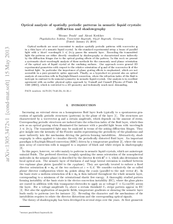 (PDF) Optical analysis of spatially periodic patterns in nematic liquid ...