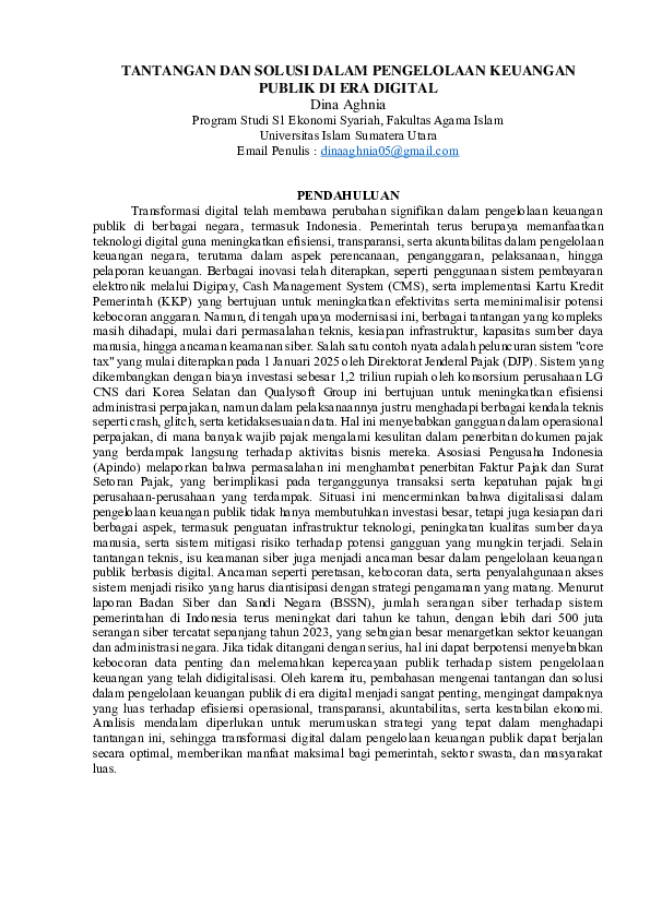 (PDF) TANTANGAN DAN SOLUSI DALAM PENGELOLAAN KEUANGAN PUBLIK DI ERA DIGITAL
