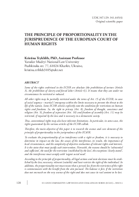 (PDF) The Principle of Proportionality in the Jurisprudence of the ...