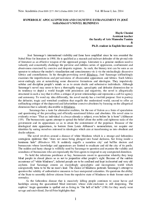 (PDF) HYPERBOLIC APOCALYPTICISM AND COGNITIVE ESTRANGEMENT IN JOSÉ ...
