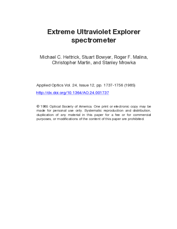 (PDF) Extreme Ultraviolet Explorer spectrometer