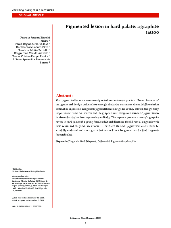 (PDF) Pigmented lesion in hard palate: a graphite tattoo