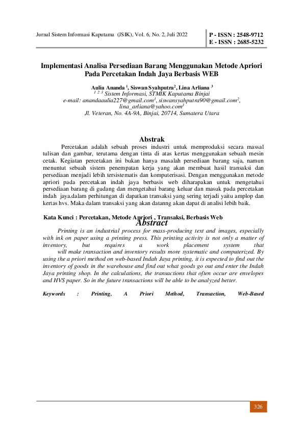 (PDF) Implementasi Analisa Persediaan Barang Menggunakan Metode Apriori ...