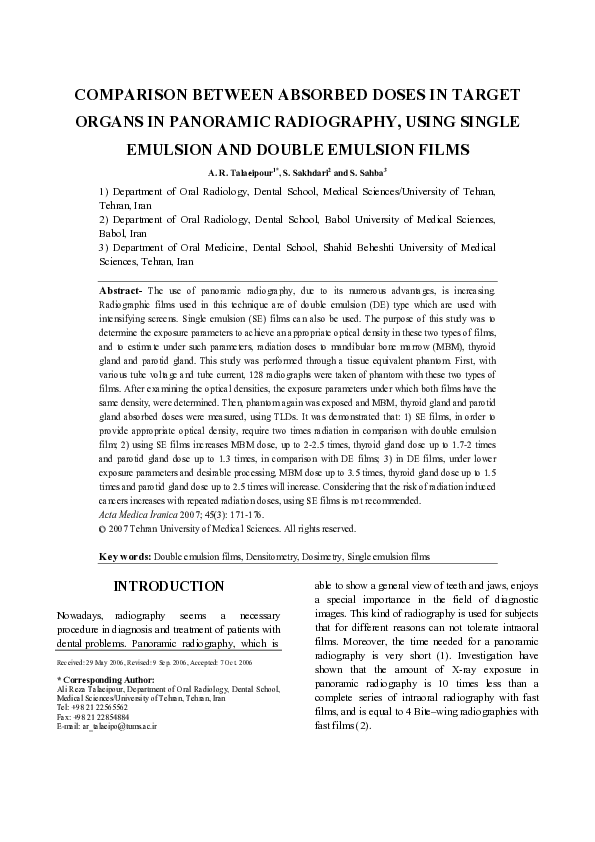 (PDF) Comparison Between Absorbed Doses in Target Organs in Panoramic ...