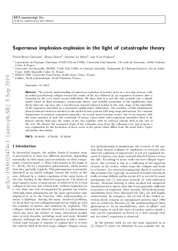 (PDF) Supernova implosion-explosion in the light of catastrophe theory