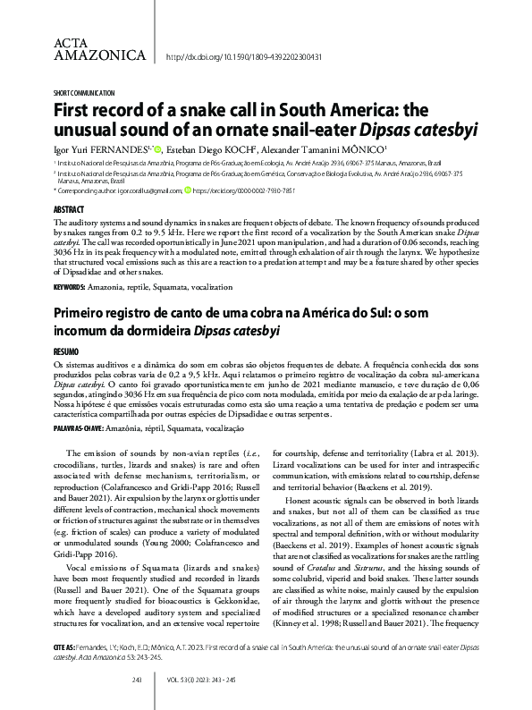 (PDF) First record of a snake call in South America: the unusual sound ...