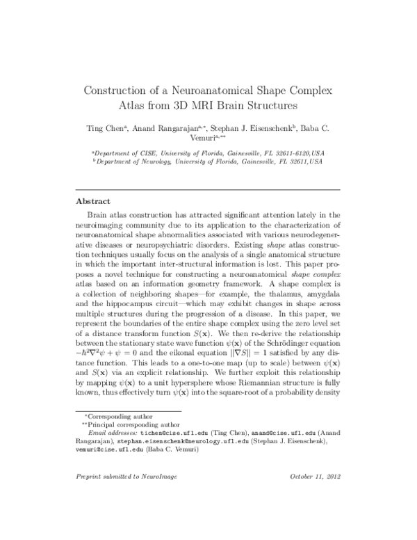 (PDF) Construction of a neuroanatomical shape complex atlas from 3D MRI ...