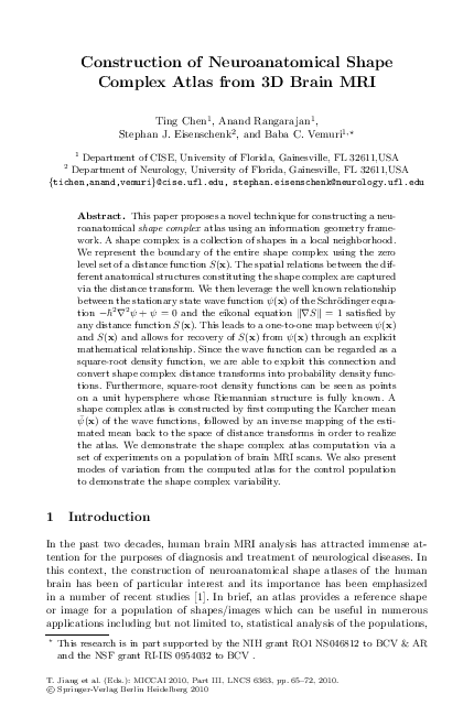 (PDF) Construction of Neuroanatomical Shape Complex Atlas from 3D Brain MRI