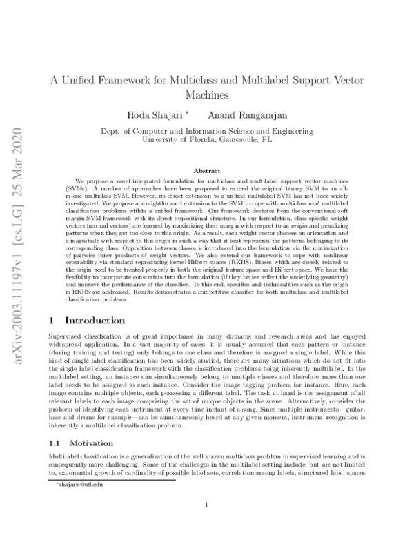 (PDF) A Unified Framework for Multiclass and Multilabel Support Vector Machines