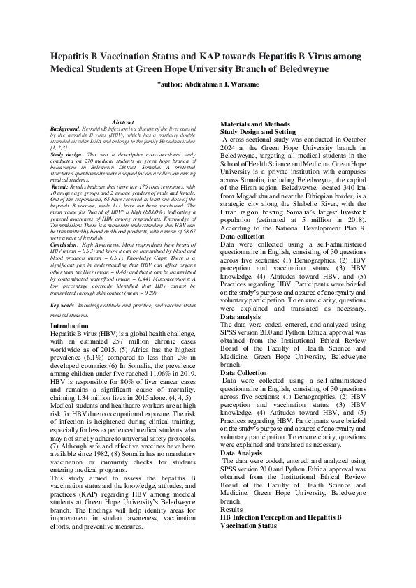 (PDF) Hepatitis B Vaccination Status and KAP towards Hepatitis B Virus among Medical Students at ...