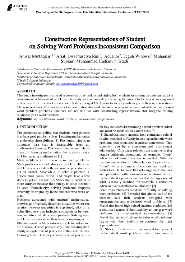 (PDF) Construction Representations of Student on Solving Word Problems Inconsistent Comparison