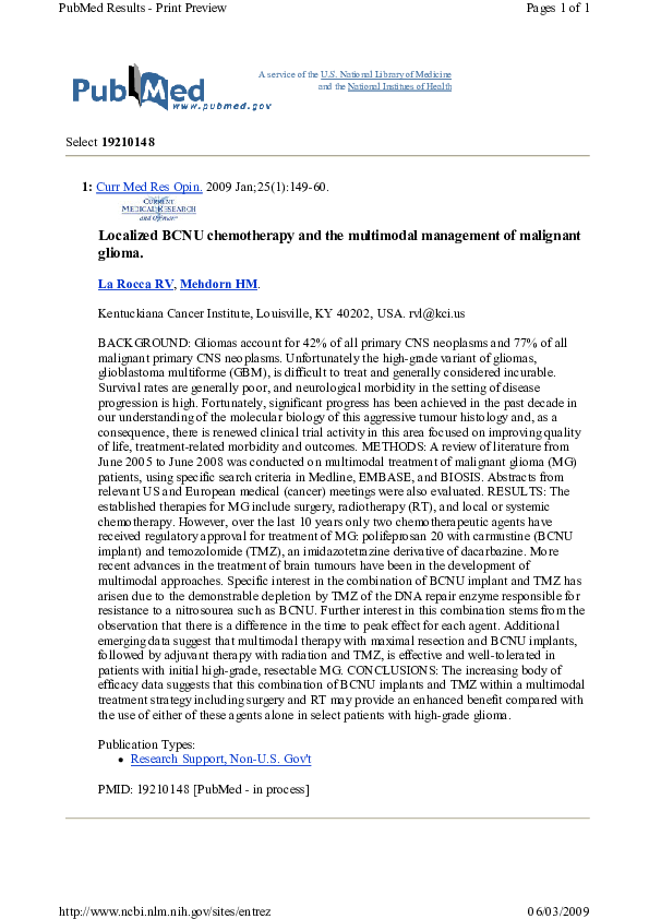 (PDF) Localized BCNU chemotherapy and the multimodal management of ...