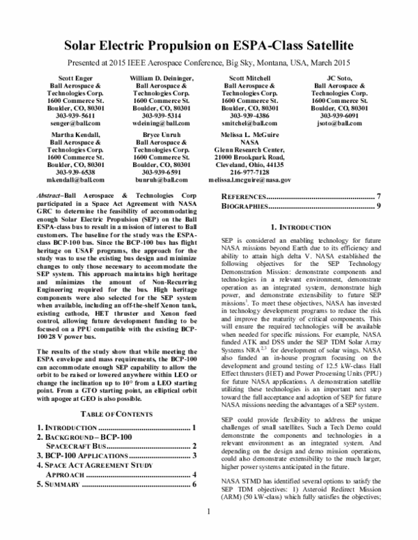 (PDF) Solar Electric Propulsion on ESPA-class satellite