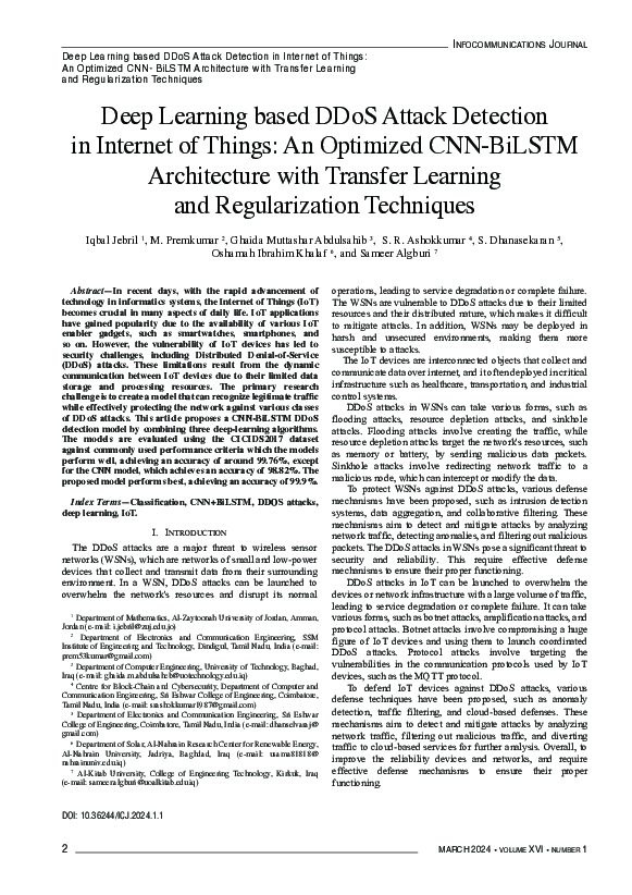 (PDF) Deep Learning based DDoS Attack Detection in Internet of Things: An Optimized CNN-BiLSTM ...