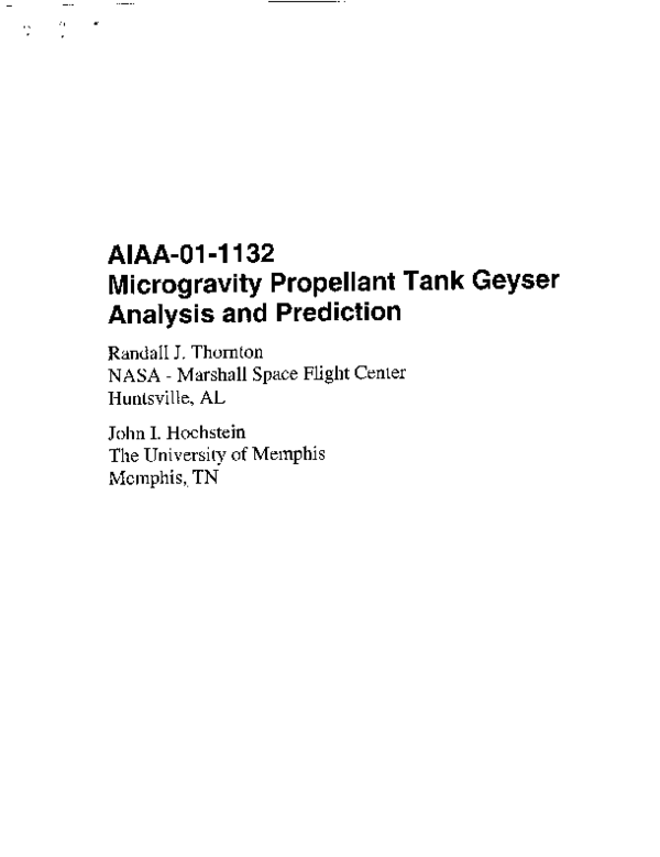 (PDF) Microgravity propellant tank geyser analysis and prediction
