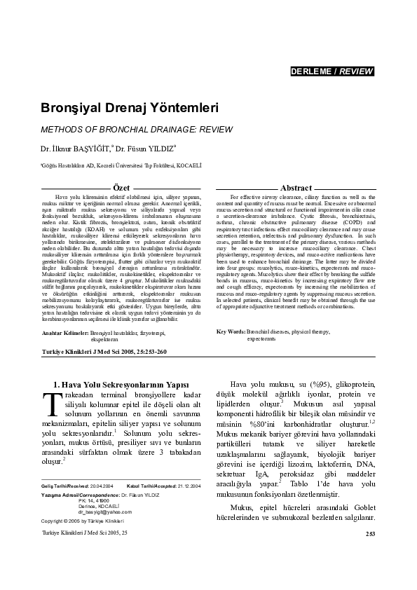 (PDF) Bronşiyal Drenaj Yöntemleri