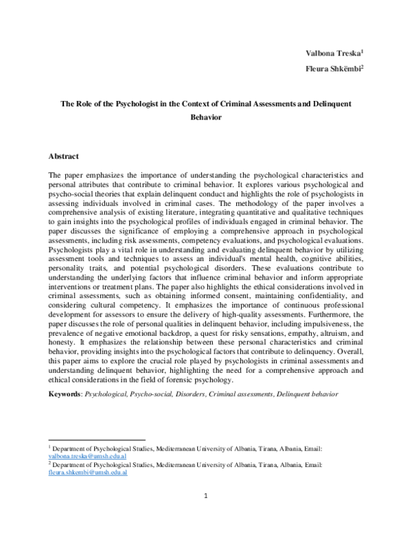 (PDF) The Role of the Psychologist in the Context of Criminal ...