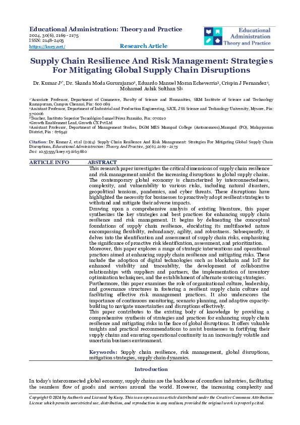 (PDF) Supply Chain Resilience And Risk Management: Strategies For Mitigating Global Supply Chain ...