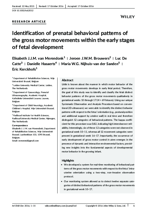 (PDF) Identification of prenatal behavioral patterns of the gross motor ...